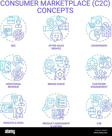 Gradient Thin Line Icon Set Representing C2c Stock Vector Image And Art