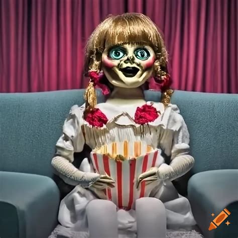 Annabelle Doll Enjoying Popcorn In A Theater On Craiyon