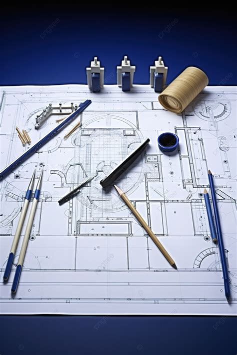 A Drafting Table With Blueprint And Tools On It Background Wallpaper Image For Free Download