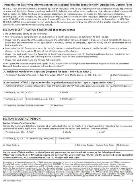 Cms 10114 National Provider Identifier Npi Applicationupdate Form