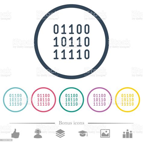 Binary Code Flat Color Icons In Round Outlines Stock Illustration