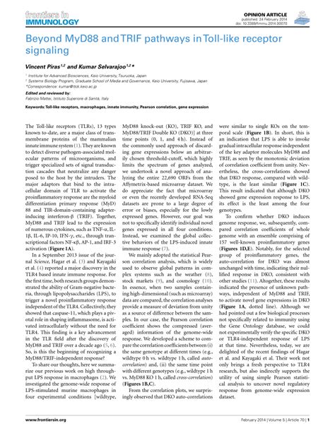 Pdf Beyond Myd88 And Trif Pathways In Toll Like Receptor Signaling