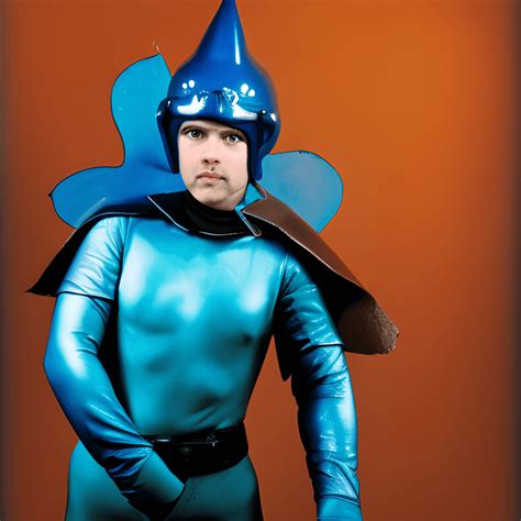 Male Pixie Superhero With Blue Peacock Helmet In Leather · Creative Fabrica