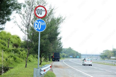 Speed Limit And Minimum Speed Signs On Indonesian Toll Roads The