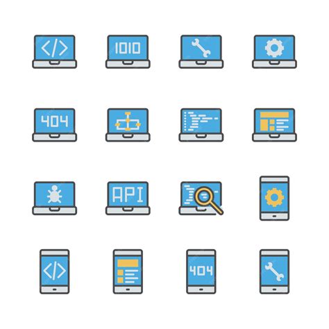 컬러 라인 아이콘 세트의 프로그래밍 및 코딩 프리미엄 벡터