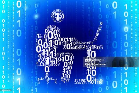 man working on computer binary code blue vector pattern background high