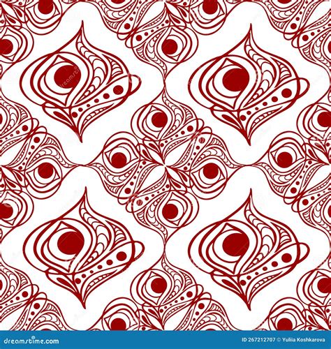 Seamless Tile Pattern Of Abstract Geometric Red Elements On White Background Stock Illustration