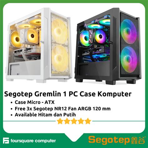 Segotep Gremlin 1 Black White Computer Cpu Case Middle Tower Micro Atx Tempered Glass Free 3x