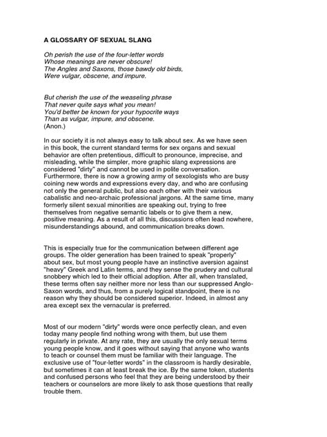 Sexual Slang Glossary And Insights Pdf Fellatio Sexual Intercourse