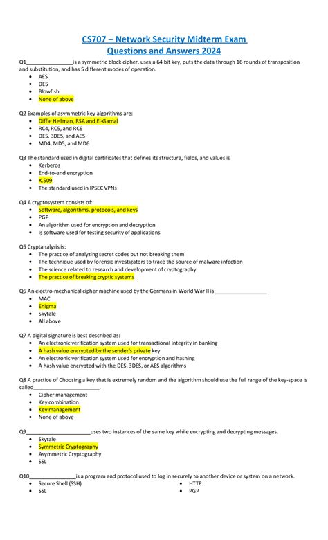 Cs707 Network Security Midterm Exam Questions And Answers 2024