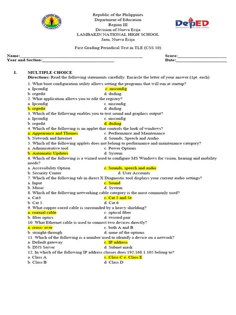 css 10 exam 1st q pdf windows registry computer network