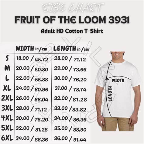 Fruit Of The Loom 3901 Size Chart Size Chart For Adult Hd Cotton T