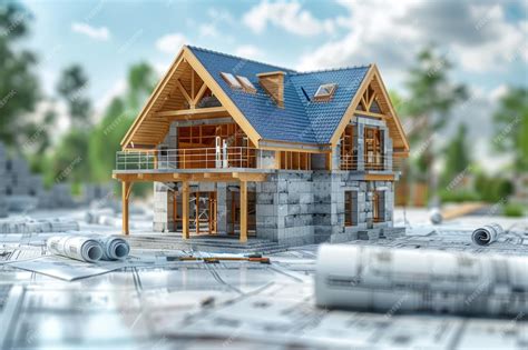 Modern House Blueprint With Model Architecture Construction Planning Premium Ai Generated Image