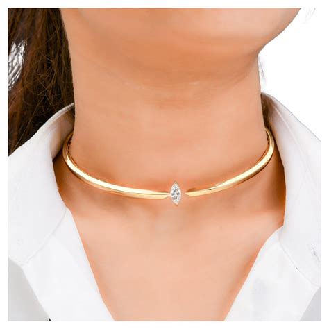 145 Carat Pear Diamond Choker Necklace 14 Karat Yellow Gold Handmade