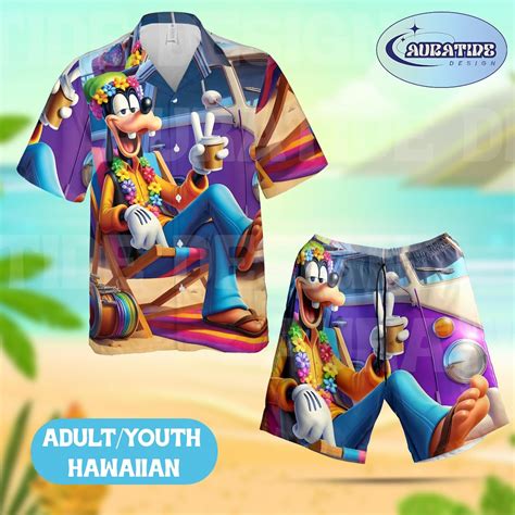 Funny Goofy Hawaiian Set Disney Tropical Beach Bus Shirt And Shorts
