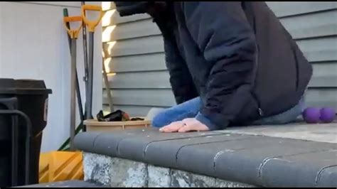 Grinding Massage Balls With Pelvis And Thighs On Steps In Jeans