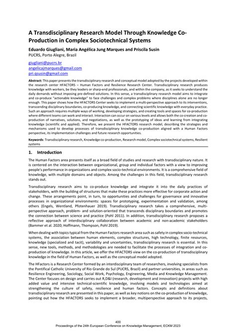 pdf a transdisciplinary research model through knowledge co