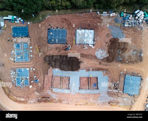 Aerial View Of A Construction Site Showing Building Foundations At