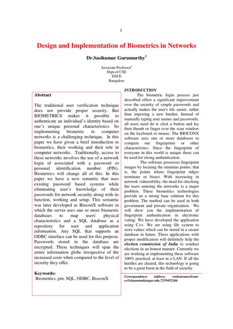 Pdf Design And Implementation Of Biometrics In Networks