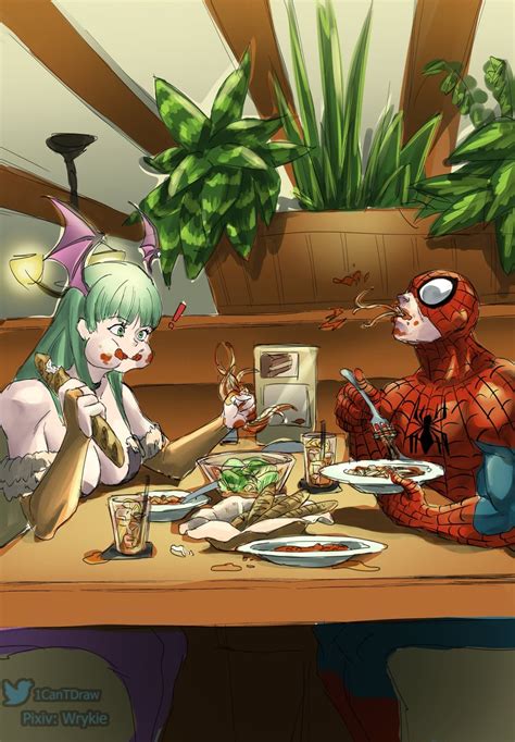 Morrigan Aensland And Spider Man Marvel And 4 More Drawn By Richard
