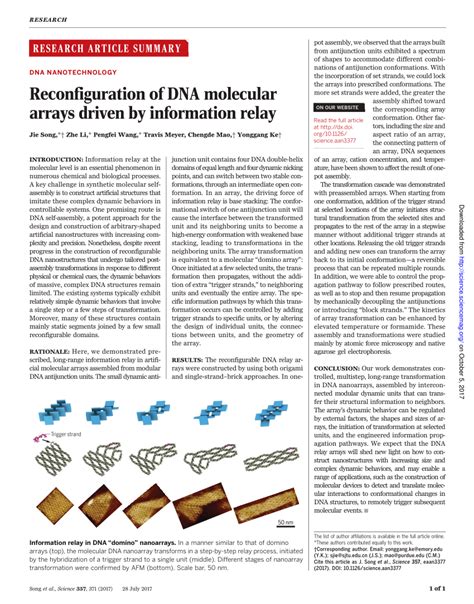 Pdf Reconfiguration Of Dna Molecular Arrays Driven By Information Relay