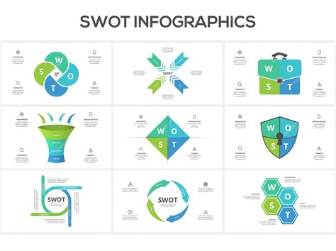 4단계 옵션 파트 또는 프로세스로 Swot 다이어그램 설정 회사의 위협 약점 강점 기회 프리미엄 벡터