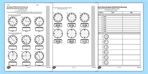 KS Reasoning Test Practice Read Write And Convert Hour Times Arabic