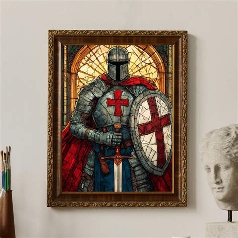 Templar Knight Stained Glass Poster Medieval Warrior Wall Art