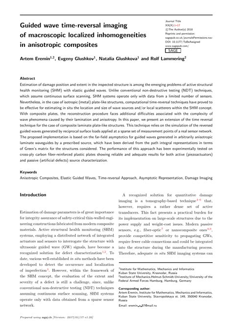 Pdf Guided Wave Time Reversal Imaging Of Macroscopic Localized Inhomogeneities In Anisotropic
