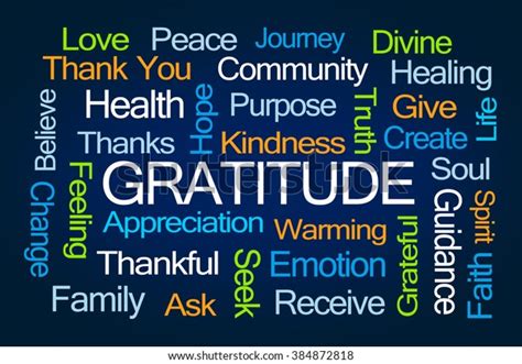 Gratitude Word Cloud On Blue Background Stock Illustration 384872818