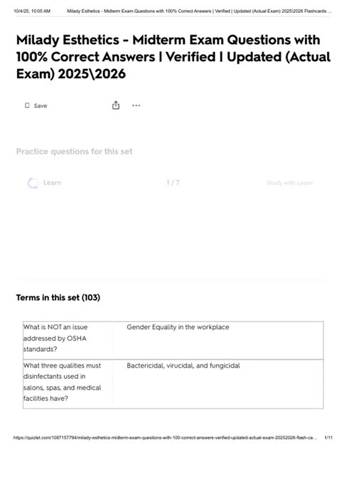 Milady Esthetics Midterm Exam Questions With 100 Correct Answers