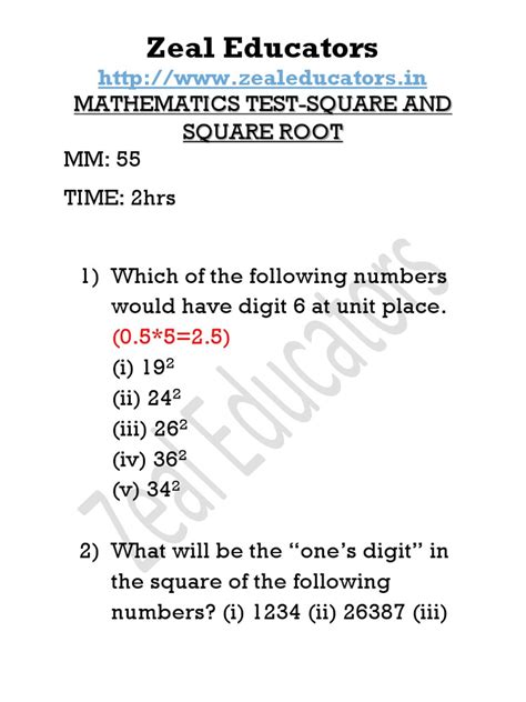 Square And Square Root Qp Pdf Numbers Square Root
