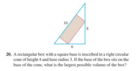 Solved 20 A Rectangular Box With A Square Base Is Inscribed Chegg Com