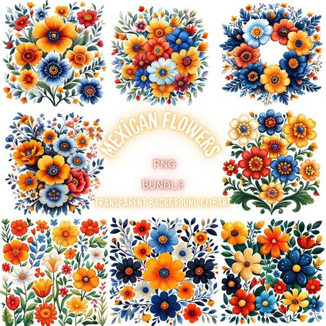 47 Mexican Flowers Png Clipart Bundle Watercolor Mexican Flowers