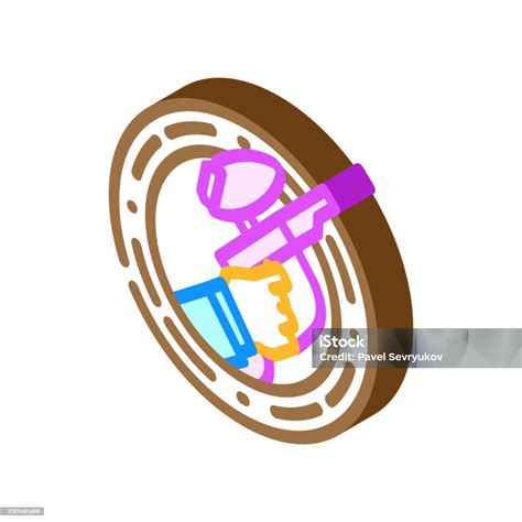 팀 배지 게임 페인트 볼 아이소 메트릭 아이콘 벡터 일러스트 레이 션 등측투영법에 대한 스톡 벡터 아트 및 기타 이미지 등측