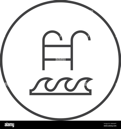 Pool Line Icon Round Symbol Ladder In Water Waves Stock Vector Image