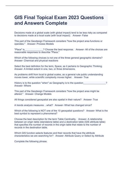Gis Final Topical Exam 2023 Questions And Answers Complete Gis