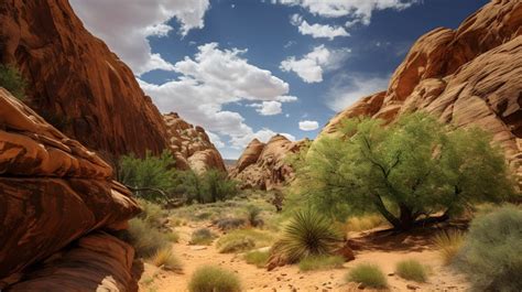 Desert Scene Of Vegetation And Rocks Backgrounds  Free Download