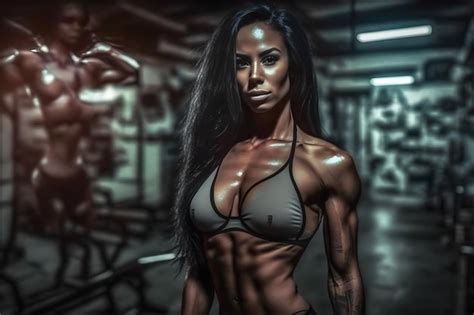 Premium AI Image Fitness Woman In Training At The Gym Interior Neural Network AI Generated
