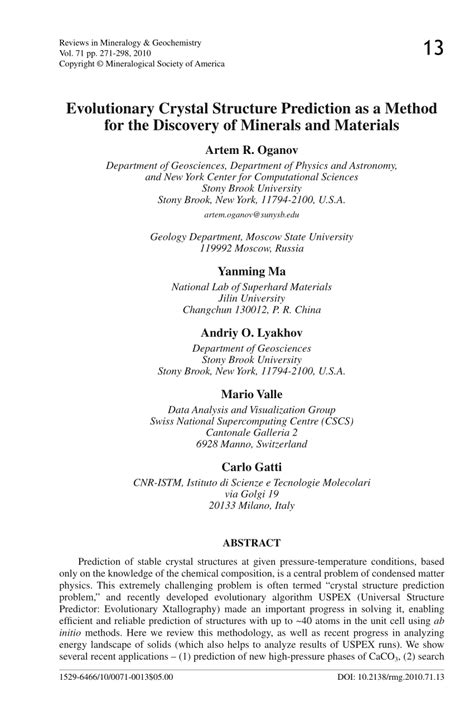 Pdf Evolutionary Crystal Structure Prediction As A Method For The