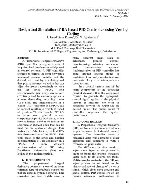 Design And Simulation Of Da Based Pid Controller Using Verilog Coding