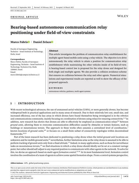 Pdf Bearing‐based Autonomous Communication Relay Positioning Under Field‐of‐view Constraints