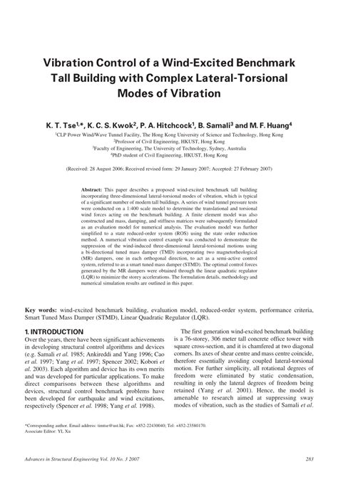 Pdf Vibration Control Of A Wind Excited Benchmark Tall Building With