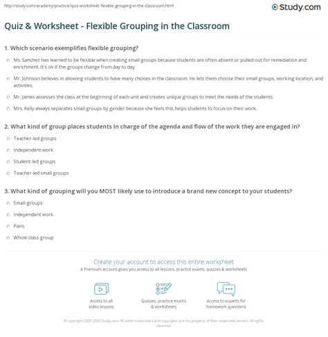 Quiz And Worksheet Flexible Grouping In The Classroom
