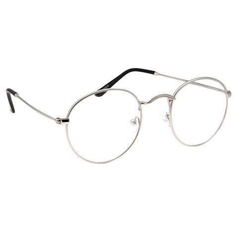 Buy Retro Round Clear Lens Glasses Metal Frame Silver At