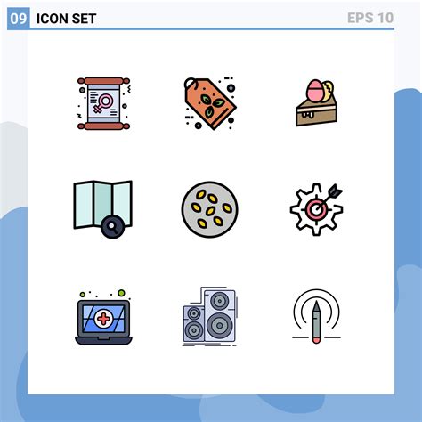 Filledline Flat Color Pack Of 9 Universal Symbols Of Sesame Search Tag Map Egg Editable Vector