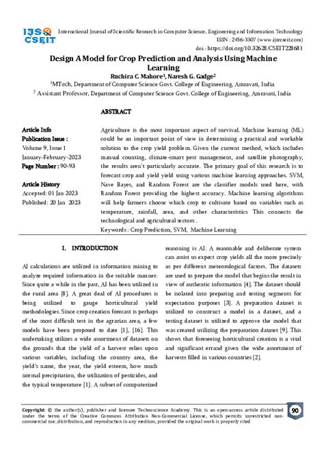 pdf design a model for crop prediction and analysis using machine