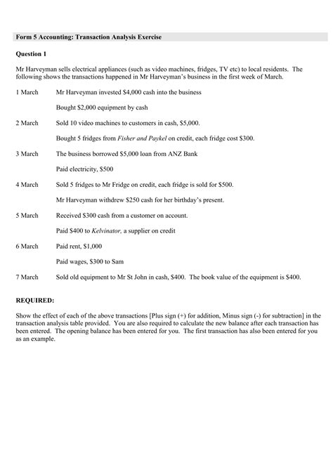 Form 5 Accounting Transaction Analysis Exercise