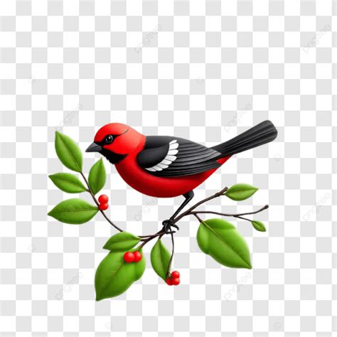 화려 색색 다채롭다 새 일러스트 삽화 그림 생동감 넘치다 빨갛다 붉다 적색 추기경 검은색 날개 녹색 나뭇가지에 흰색 줄무늬가