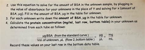 Solved 2 Use This Equation To Solve For The Amount Of Bsa